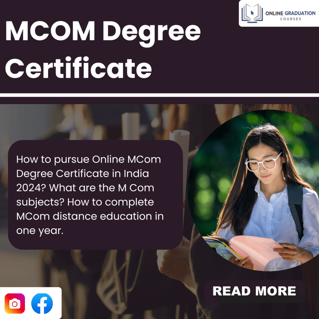 Online MCom Degree Certificate in India 2024 | Mcom in one year